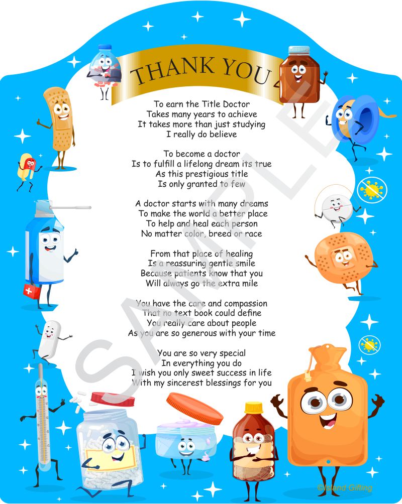 Poem for Doctor - Thank you Doctor - Poem on Cute Medical Cartoon Back